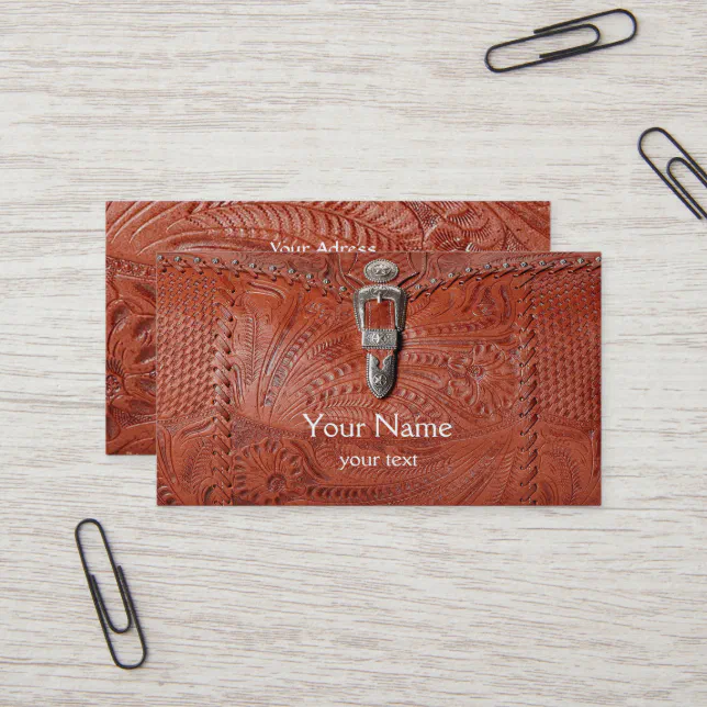 Tooled leather Business Card | Zazzle