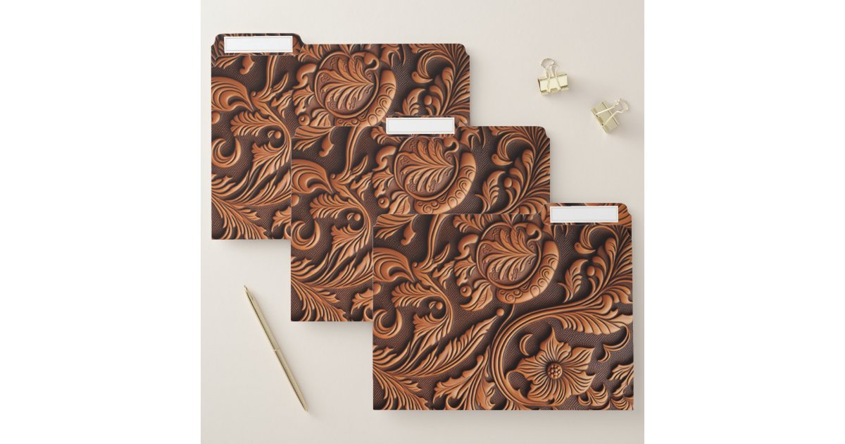 Tooled Leather Design File Folder | Zazzle