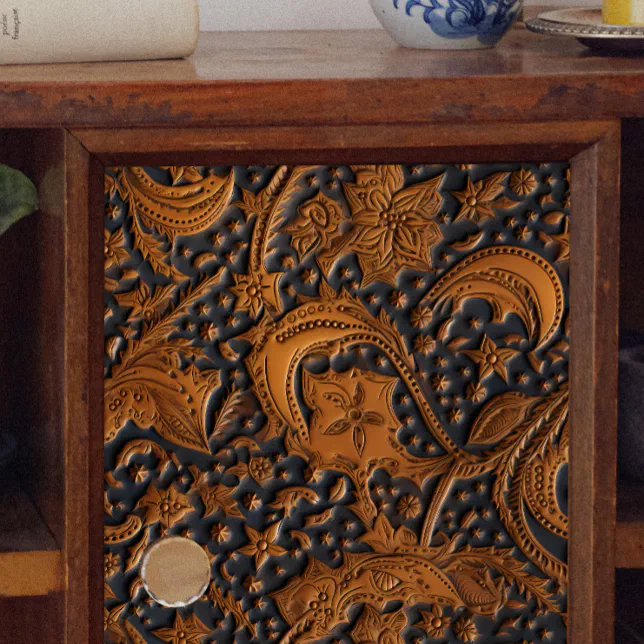 Tooled Leather Flowers at Midnight Decoupage Tissue Paper | Zazzle