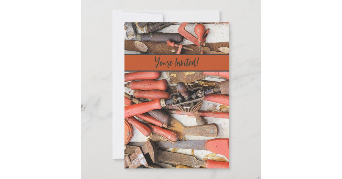Tools Antique Rustic Red Man Tool Invitation | Zazzle