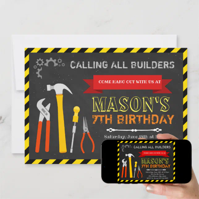 Tools birthday party invitation | Zazzle