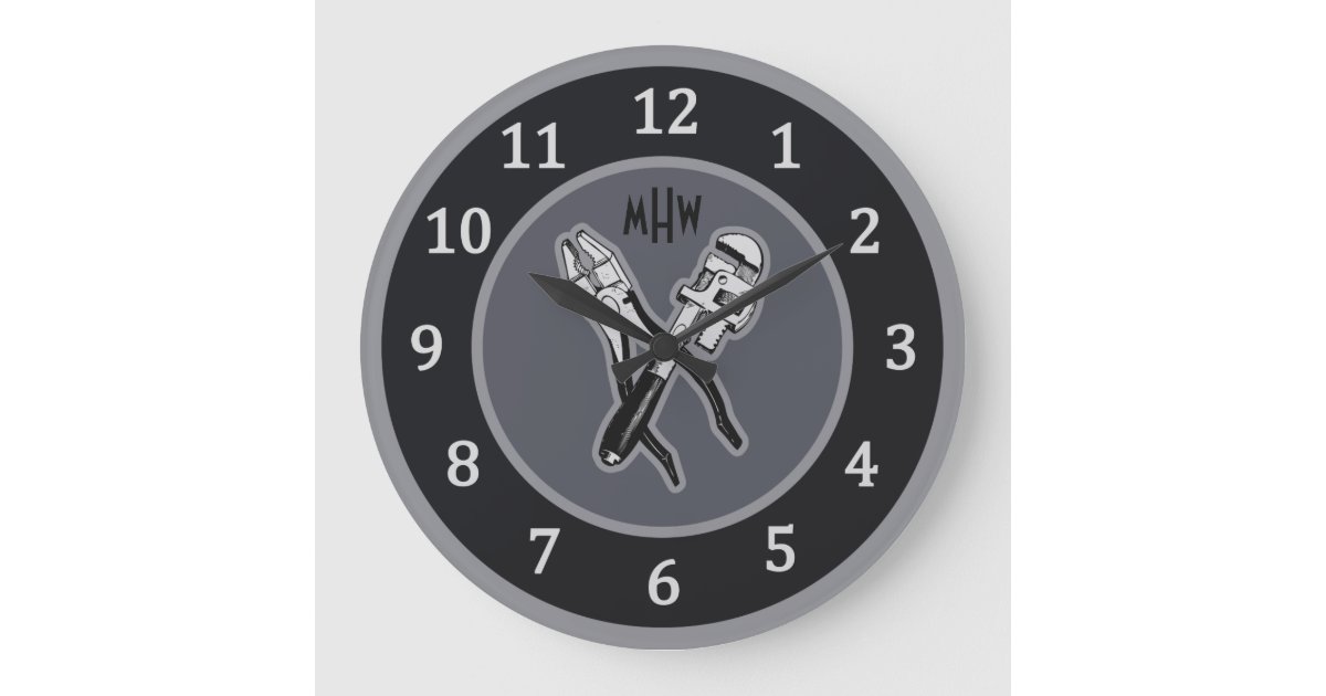 TOOLS custom monogram wall clocks | Zazzle