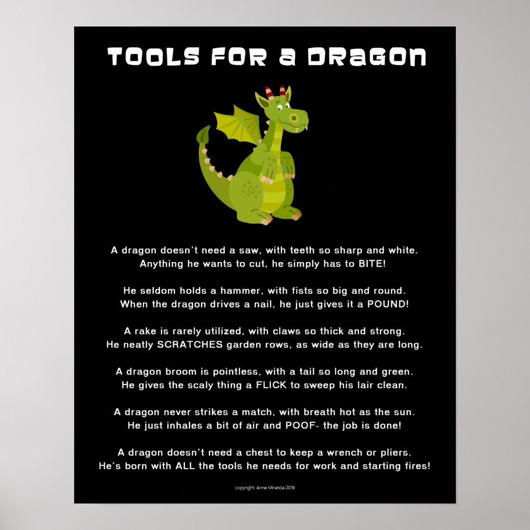 Tools for a Dragon Original Poem Large Poster | Zazzle