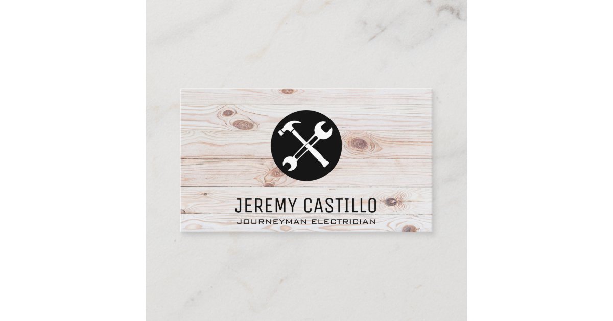 Tools | Hardware Logo | Wooden Boards Background Business Card | Zazzle