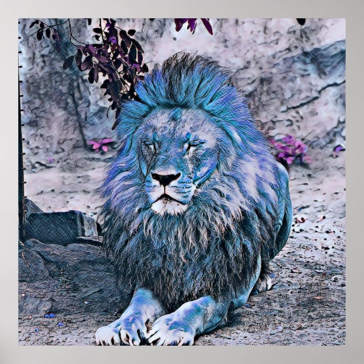 Toony lion blue poster | Zazzle