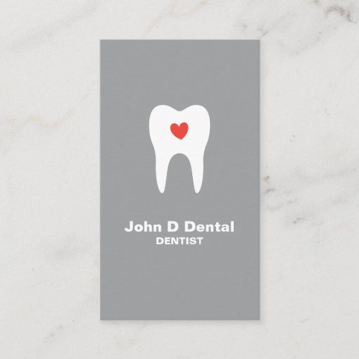 Tooth and heart gray dental dentist business card | Zazzle