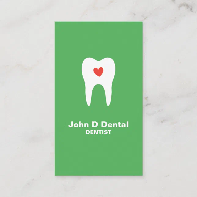 Tooth and heart green dental dentist business card | Zazzle