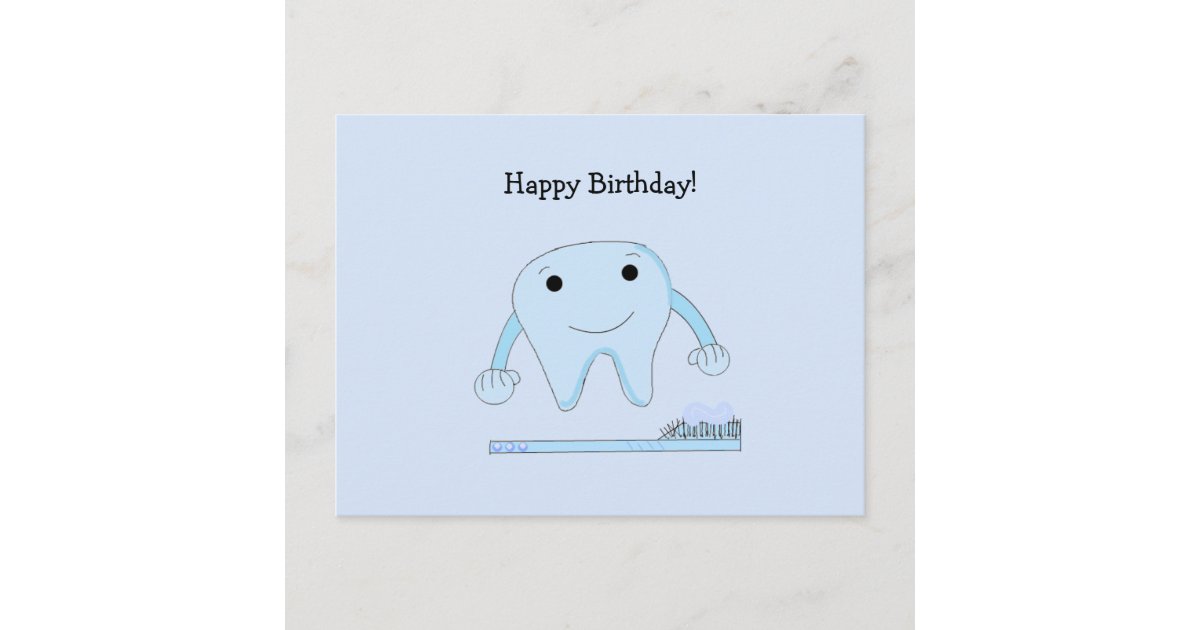 Tooth and Toothbrush Birthday Wishes Postcard | Zazzle