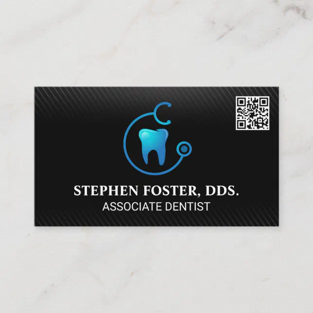 Tooth Doctor Logo | QR Code | Black Pattern Business Card | Zazzle
