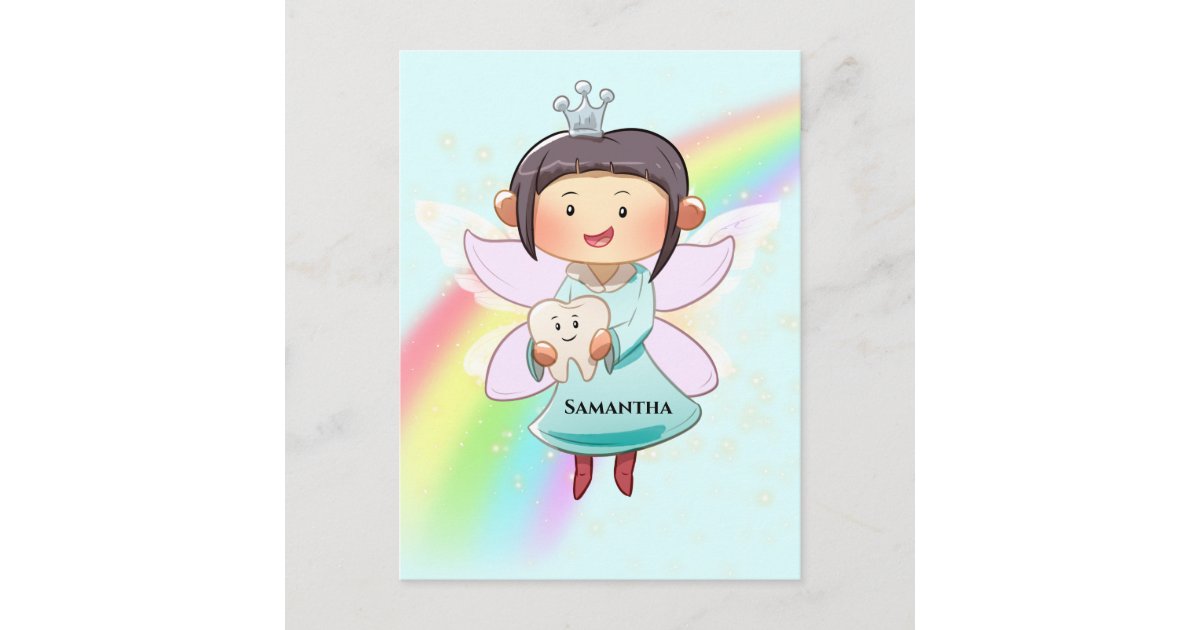 Tooth fairy blue rainbow fairy dust glitter postcard | Zazzle