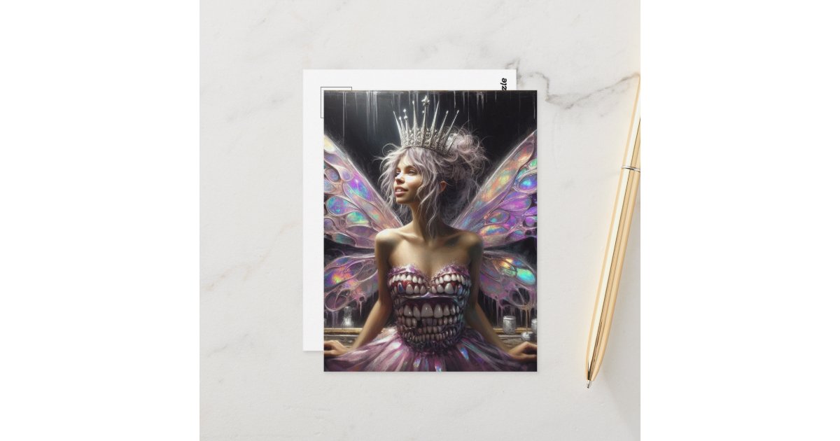 Tooth Fairy in her Dress Made of Teeth Postcard | Zazzle