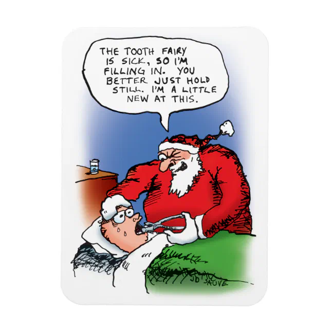 Tooth Fairy Santa Funny Christmas Cartoon Magnet | Zazzle