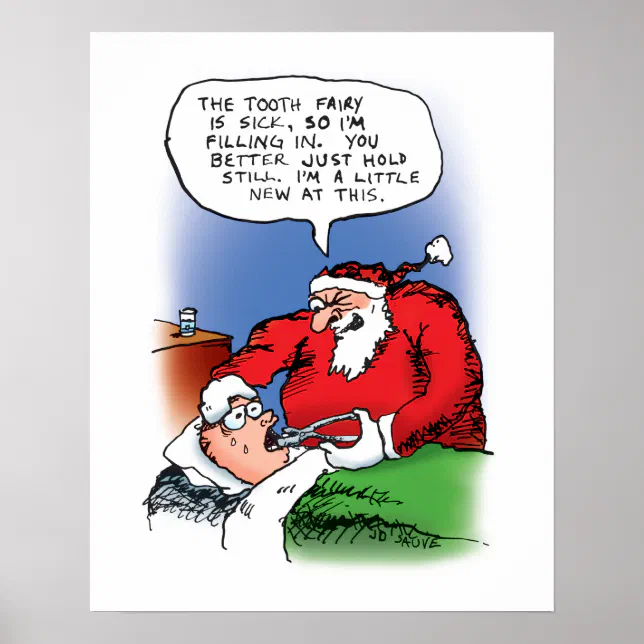 Tooth Fairy Santa Funny Christmas Cartoon Poster | Zazzle