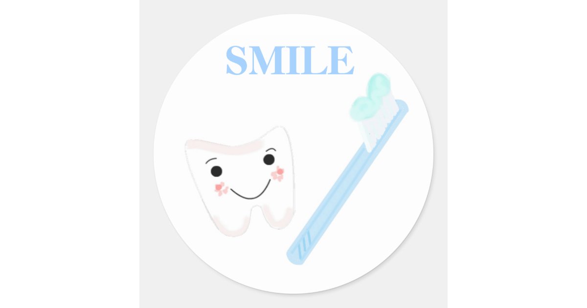 Toothbrush and Tooth Classic Round Sticker | Zazzle