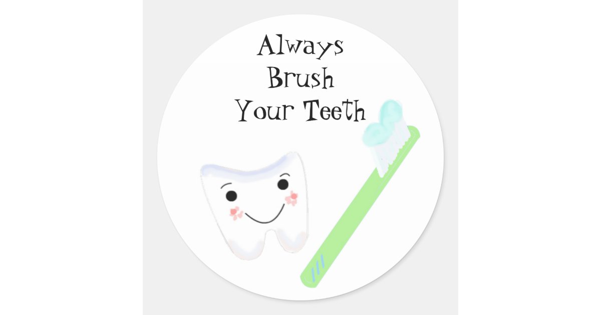 Toothbrush and Tooth Cute Dental Reminder Classic Round Sticker | Zazzle