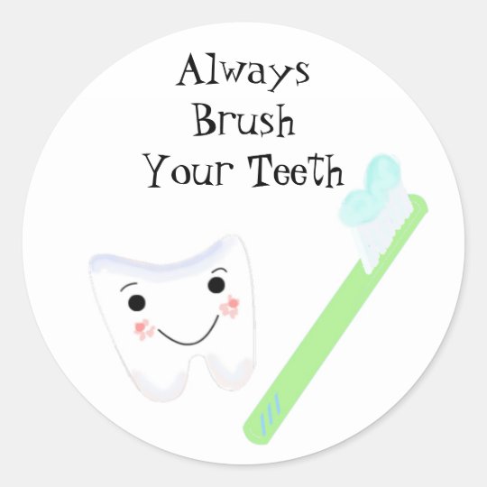 Toothbrush and Tooth Cute Dental Reminder Classic Round Sticker ...