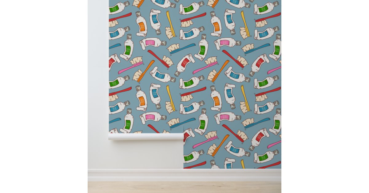 Toothbrush & Toothpaste Pattern Wallpaper | Zazzle