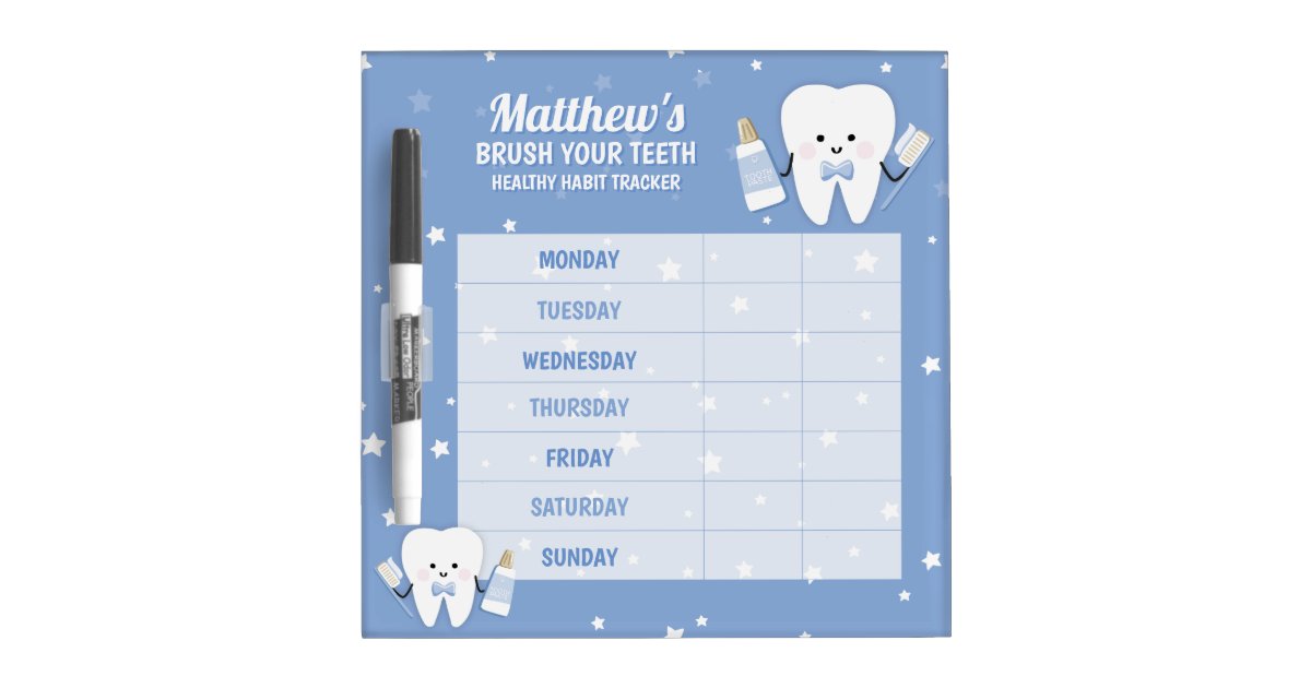 Toothbrushing Kids Routine Tracker Dry Erase Board | Zazzle