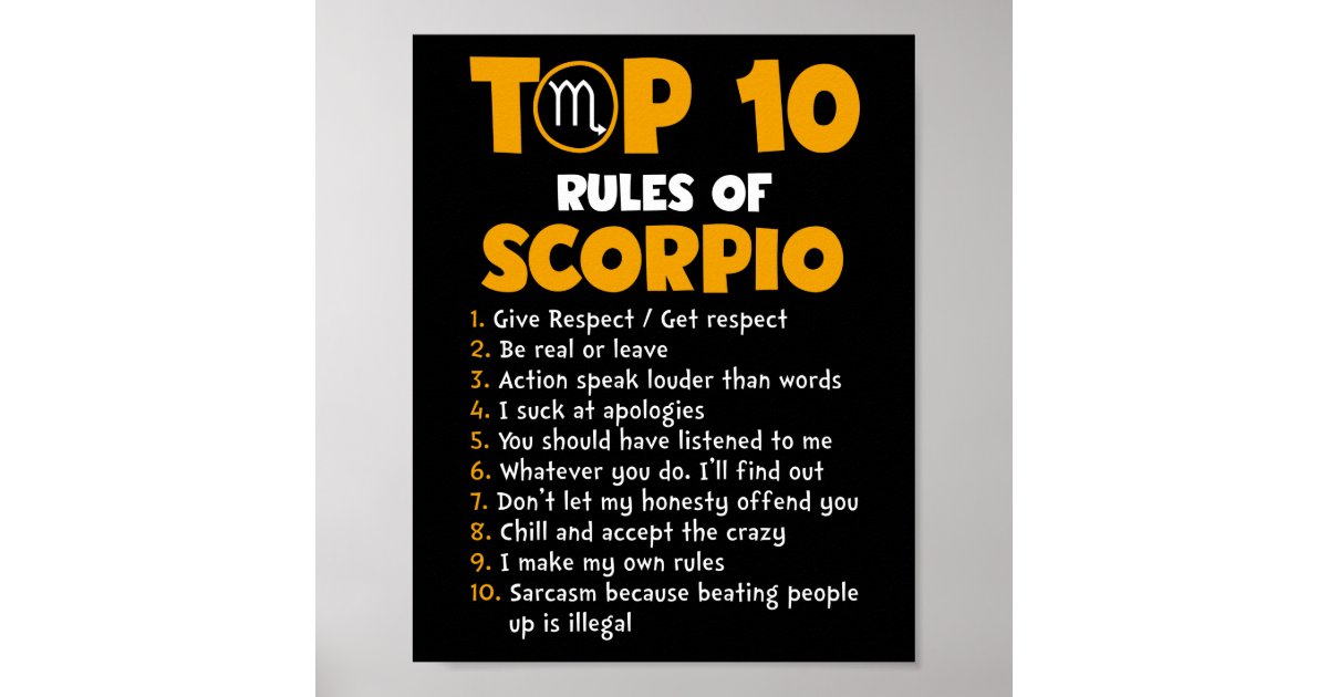 Top 10 Rules of Scorpio Birthday Gifts Poster | Zazzle