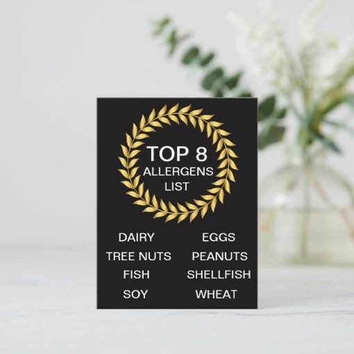 Top 8 Allergens List Food Allergy Awareness Postcard | Zazzle