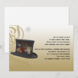 Top Hat and Fireworks New Years Eve Party Invitation | Zazzle