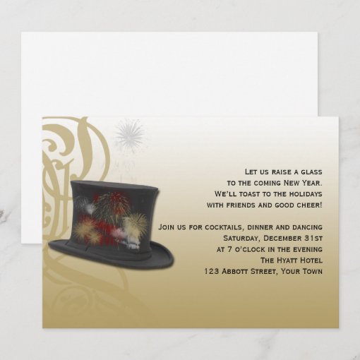 Top Hat and Fireworks New Years Eve Party Invitation | Zazzle