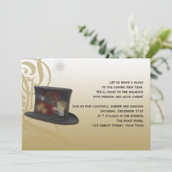 Top Hat and Fireworks New Years Eve Party Invitation | Zazzle