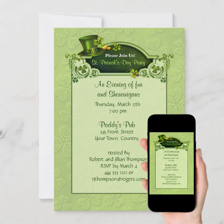 Top Hat and Shamrocks Invitation - Customize | Zazzle
