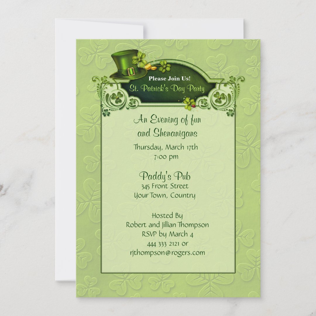 Top Hat and Shamrocks Invitation - Customize | Zazzle