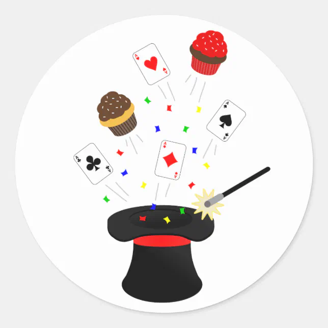 Top Hat Magic Show Birthday Party Classic Round Sticker | Zazzle