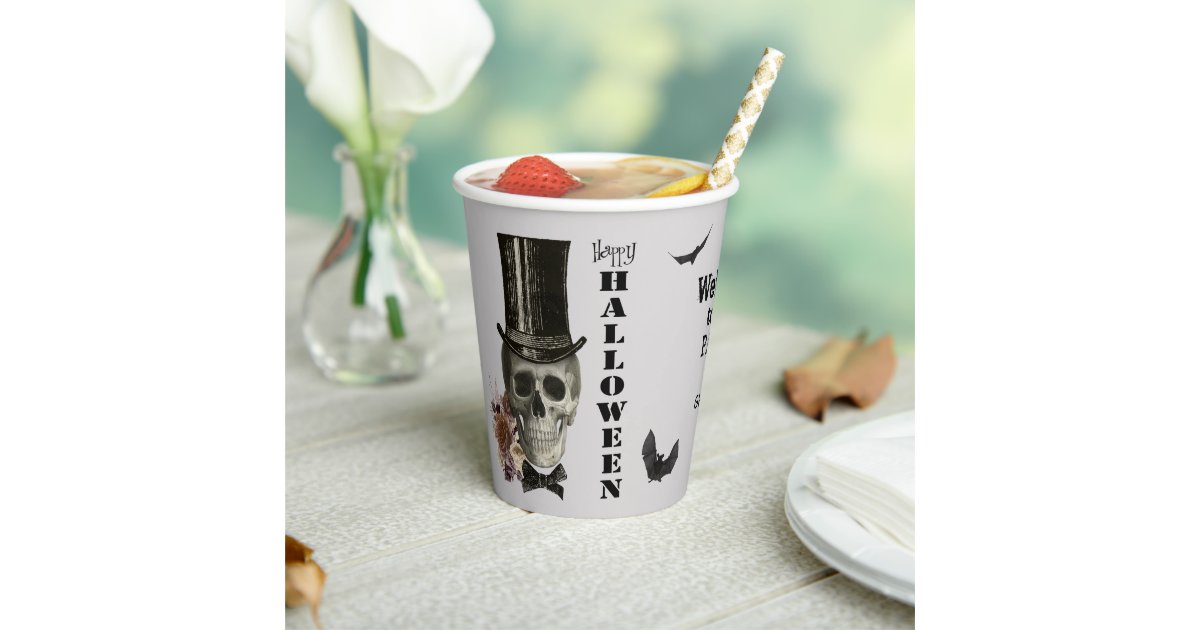 Top Hat Skull Halloween Party Paper Cups | Zazzle