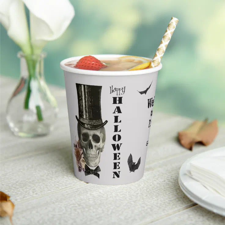 Top Hat Skull Halloween Party Paper Cups | Zazzle