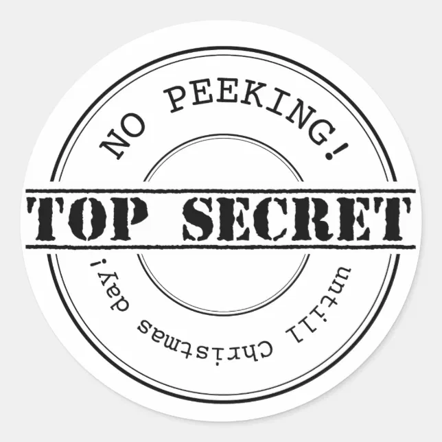 Top Secret | No peeking | Christmas sticker | Zazzle