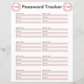 Top Secret Password Tracker Paper Sheet | Zazzle