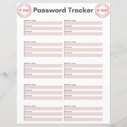 Top Secret Password Tracker Paper Sheet | Zazzle