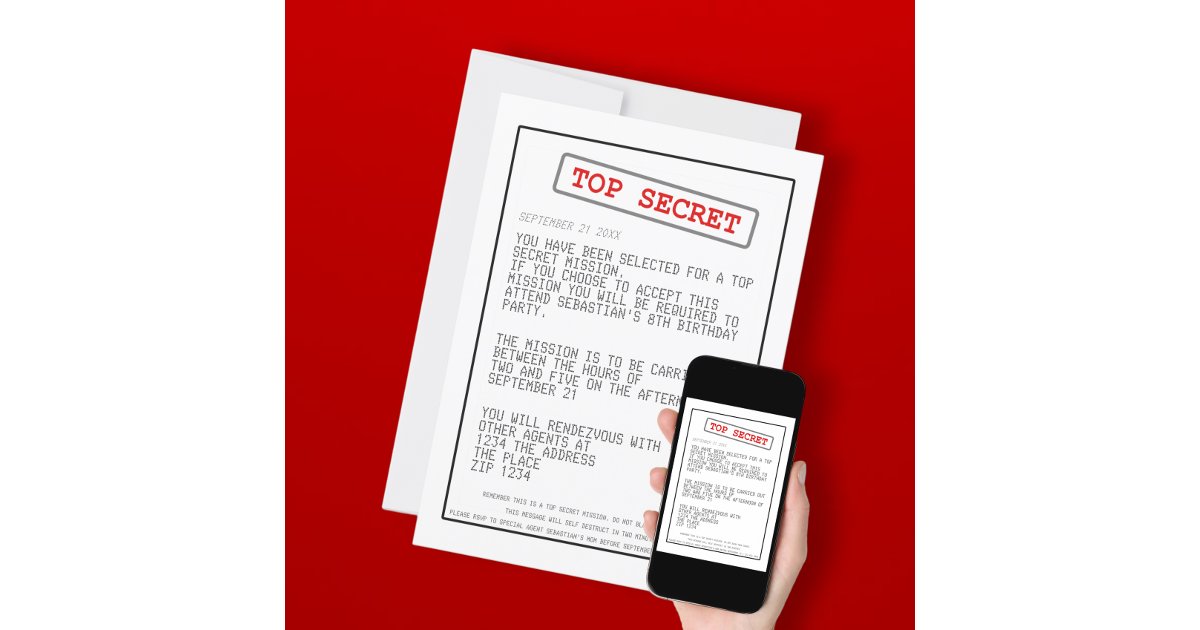 Top Secret Special Agent Spy Surprise Party Invitation | Zazzle