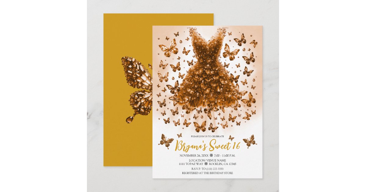 Topaz Crystal Butterfly Dress November Birthstone Invitation | Zazzle