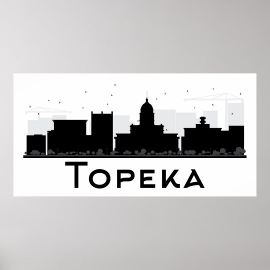 Topeka, Kansas | Black & White City Skyline Poster | Zazzle.com