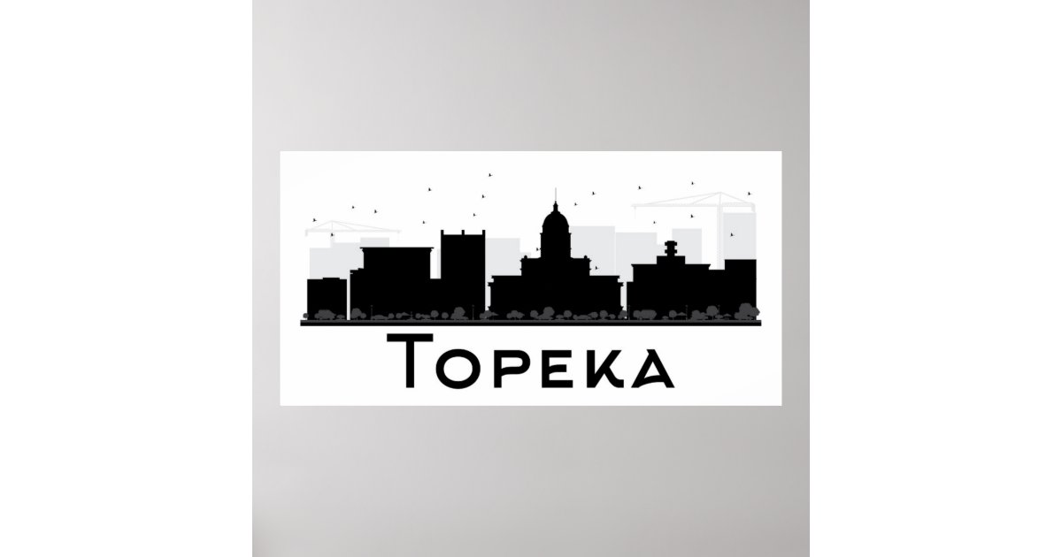Topeka, Kansas | Black & White City Skyline Poster | Zazzle