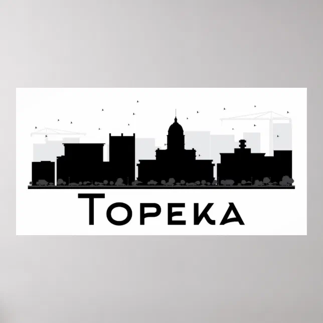 Topeka, Kansas | Black & White City Skyline Poster | Zazzle