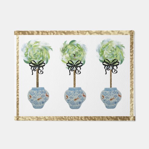 Topiaries Blue and White Ginger Jar Doormat Rug | Zazzle