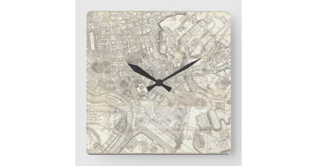 Topographic Map of Ancient Rome, Italy Square Wall Clock | Zazzle