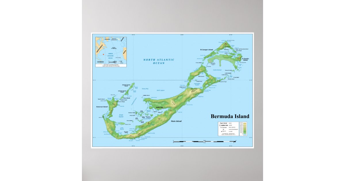 Topographic Map of Bermuda Islands Great Britain Poster | Zazzle