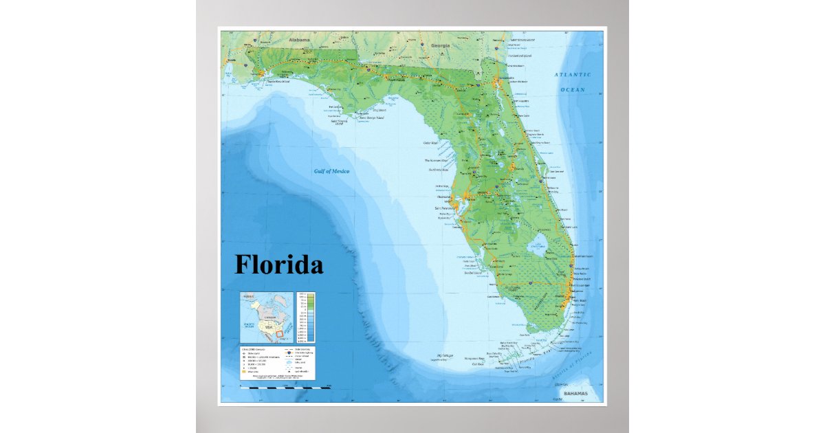 Topographic Map of the American State of Florida Poster | Zazzle