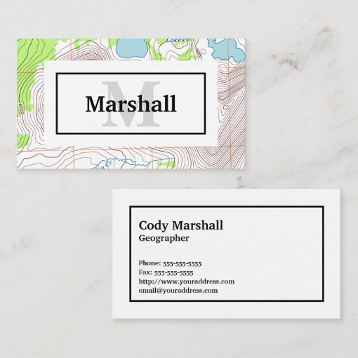 Topographic Map with Your Name and Monogram Business Card | Zazzle