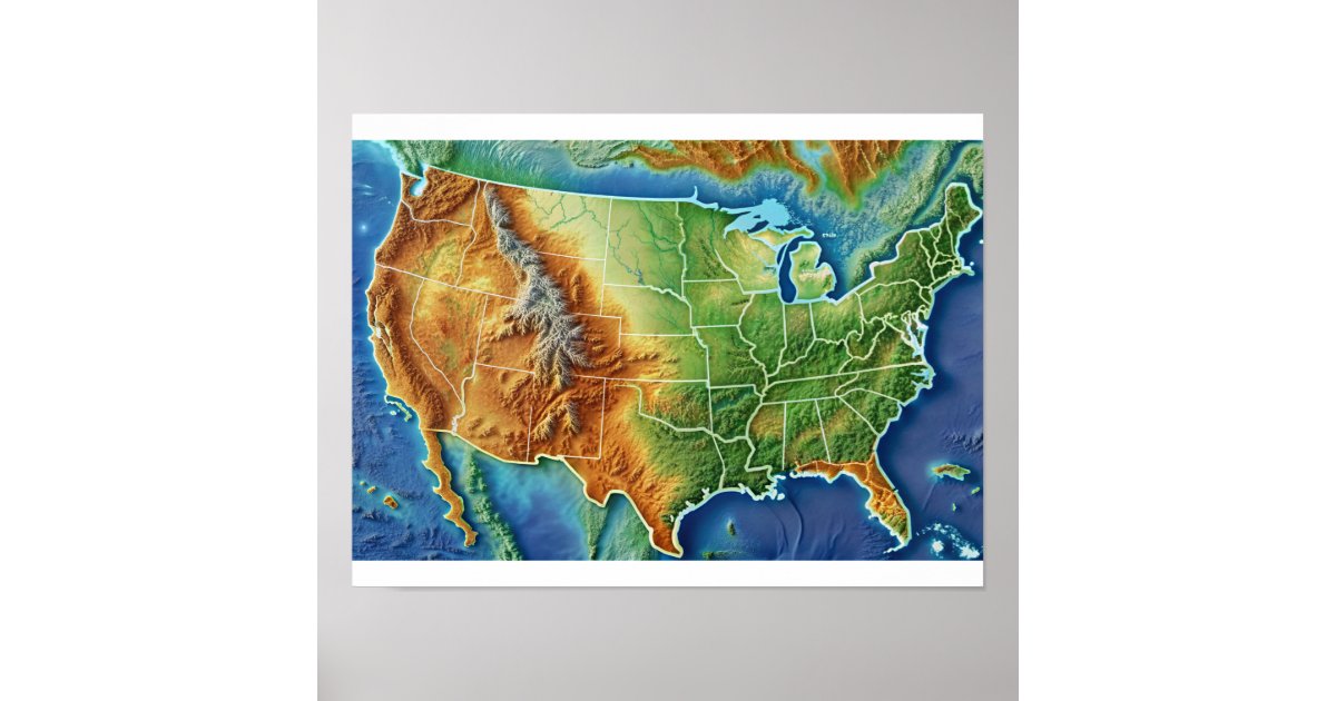 Topographic USA Map Poster | Zazzle
