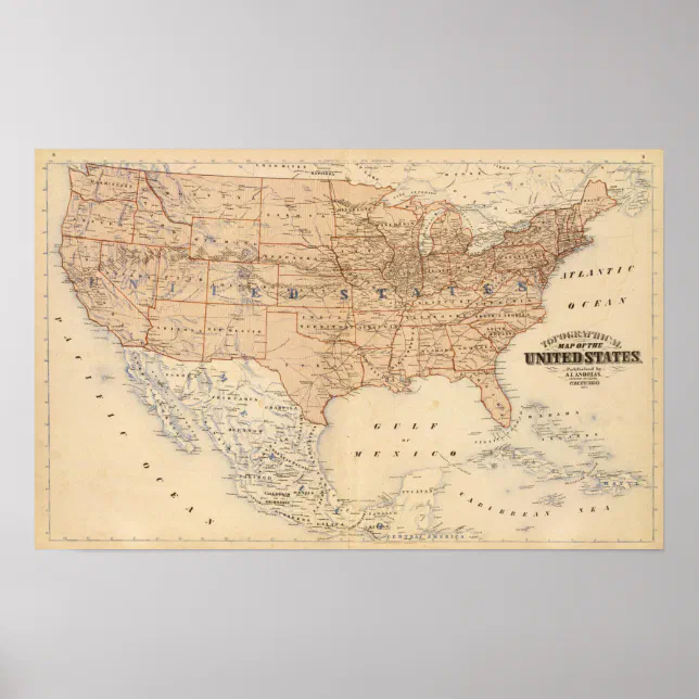 Topographical Map of the United States Poster | Zazzle