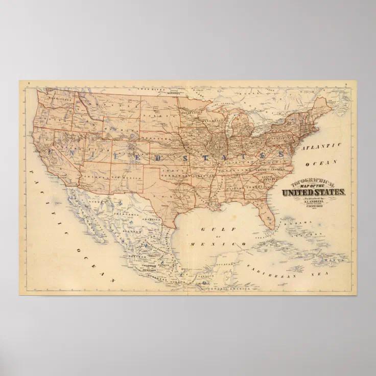 Topographical Map of the United States Poster | Zazzle