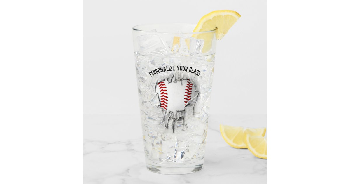 Torn Baseball (Personalized) Glass | Zazzle
