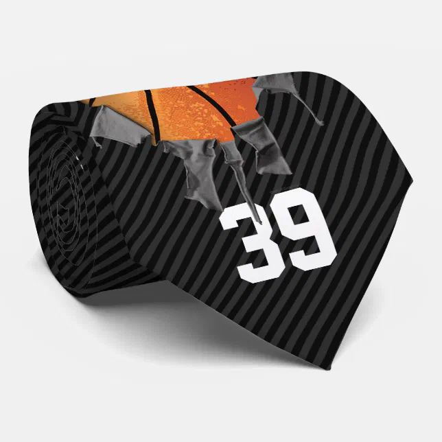 Torn Basketball (dark/personalized) Tie | Zazzle